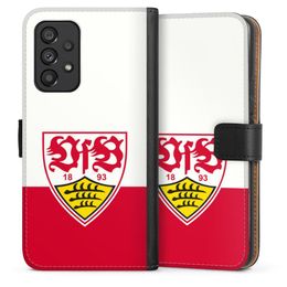 DeinDesign Galaxy A53 5G Handy Klapph&uuml;lle Handyh&uuml;lle aus Kunst Leder schwarz Flip Case Vfb Stuttgart Official Licensed Product Logo Sideflip mit langer Lasche