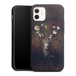 DeinDesign iPhone 12 mini Handy Premium Silikon H&uuml;lle Handyh&uuml;lle schwarz Case Reindeer Flowers Rehe Silikon Premium Case