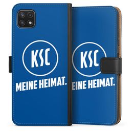 DeinDesign Galaxy A22 5G Handy Klapph&uuml;lle Handyh&uuml;lle aus Kunst Leder schwarz Flip Case Ksc Karlsruher Sc Statement Sideflip mit langer Lasche