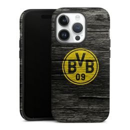 DeinDesign iPhone 14 Pro Handy Panzer Handyh&uuml;lle robuste Outdoor H&uuml;lle Schutzh&uuml;lle matt Wooden Look Bvb Borussia Dortmund Tough Case