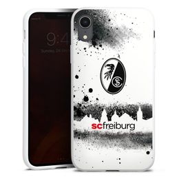 DeinDesign iPhone Xr Handy Silikon H&uuml;lle Case wei&szlig; Handyh&uuml;lle Skyline Sc Freiburg Logo Silikon Case