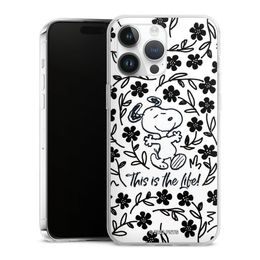 DeinDesign iPhone 15 Pro Max Handy Silikon H&uuml;lle Case transparent Handyh&uuml;lle Peanuts Flowers Snoopy Silikon Case