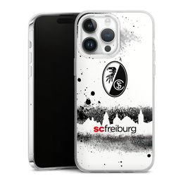 DeinDesign iPhone 14 Pro Max Handy Silikon H&uuml;lle Case transparent Handyh&uuml;lle Skyline Sc Freiburg Logo Silikon Case