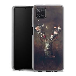 DeinDesign Galaxy A12 Handy Silikon H&uuml;lle Case transparent Handyh&uuml;lle Rehe Reindeer Flowers Silikon Case