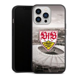 DeinDesign iPhone 13 Pro Handy Premium Silikon H&uuml;lle Handyh&uuml;lle schwarz Case Official Licensed Product Vfb Stuttgart Stadium Silikon Premium Case