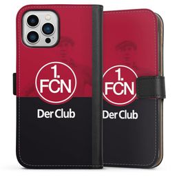 DeinDesign iPhone 13 Pro Max Handy Klapph&uuml;lle Handyh&uuml;lle aus Kunst Leder schwarz Flip Case Official Licensed Product Der Club 1. Fc N&uuml;rnberg Sideflip mit langer 