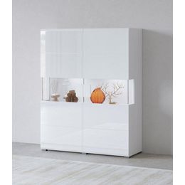 Inosign Highboard Toledo,Breite 121,5 cm, trendige Hochkommode mit 2 Türen, Hochschrank mit Glas-Partien,stylische Hochglanzfronten, weiß