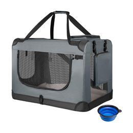 Juskys Hundetransportbox Lassie L (grau) faltbar mit Decke - 50x70x52 cm Hundetasche Hundebox