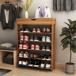 5 -Layer -Schuhregal mit einer Schubladenlagerschicht, die sehr für Eintritt, Wohnzimmer, Korridor, 75x 30 x 94 cm geeignet ist, Teak - Soges