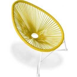 PRIVATEFLOOR Acapulco Stuhl - Stuhlbeine Weiß Gelb - Stahl, Synthetisches Rattan, Metall, Kunststoff - Gelb