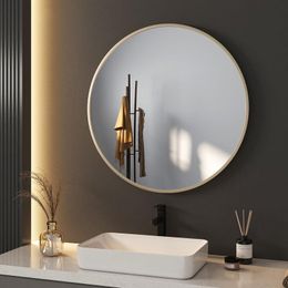 Einfache Badspiegel ф70cm Gebürstetes Gold Rahmen Rund Wandspiegel Badezimmerspiegel - Meykoers