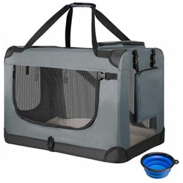 Juskys - Hundetransportbox Lassie m (grau) faltbar - 42 x 60 x 44 cm - Hundebox mit Decke, Tasche & Griffen – Stoff Kleintiertasche für Hunde