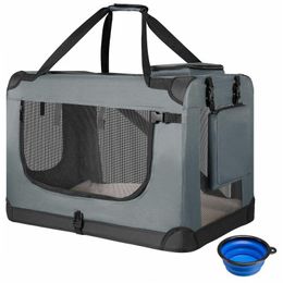 Juskys - Hundetransportbox Lassie xl (grau) faltbar - 56 x 81 x 58 cm - Hundebox mit Decke, Tasche & Griffen – Stoff Autotransportbox für Hunde