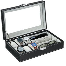 Schmuckaufbewahrung, Lederoptik, Schmuckkästchen für Armbänder, Brillen & Uhren, hbt: 9x33x20,5 cm, schwarz - Relaxdays