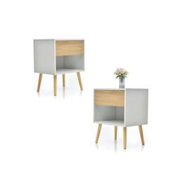 Sweiko Nachttisch, 2 Stück Holz Sideboard mit 2 Schubladen 44*33*56cm