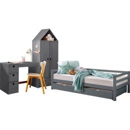 Lüttenhütt Lüttenhütt Jugendzimmer-Set Alpi, (Spar-Set, 3-St), Daybed, Schreibtisch mit Stauraum und Kleiderschrank in Hausoptik, grau