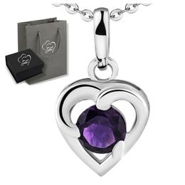 Limana Herzkette echter Edelstein lila Amethyst 925 Sterling Silber Kette mit Herz (inkl. Herz Geschenkdose und Tasche)