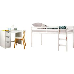 Lüttenhütt Lüttenhütt Jugendzimmer-Set Alpi, (Spar-Set, 2-St), Hochbett und Schreibtisch mit Stauraum, perfekt für kleine Räume, weiß