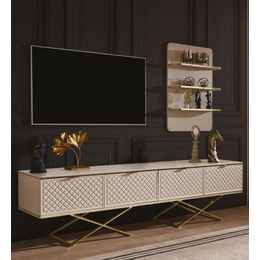 JVmoebel Wohnwand Luxus Wohnzimmer Set TV Ständer und Wandschrank Stilvoll Holzmöbel