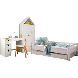 Lüttenhütt Lüttenhütt Jugendzimmer-Set Alpi, (Spar-Set, 3-St), Daybed, Schreibtisch mit Stauraum und Kleiderschrank in Hausoptik, weiß