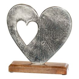 NO NAME Dekofigur Herzfigur aus Alu auf Holzsockel mit zweitem Herz