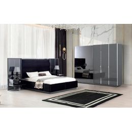 Antidot Schlafzimmer-Set Graues Luxus Schlafzimmer Set Bett Nachttische Kleiderschrank 4tlg