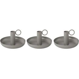 Andas Kerzenhalter Stabkerzenhalter Engla (Set, 3 St), aus Metall, mit dekorativem Henkel, grau