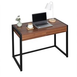 WOLTU Schreibtisch, Schreibtisch Computertisch mit 2 Schubladen Holz Stahl