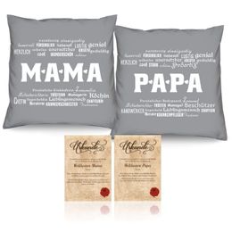 Soreso® Soreso® Dekokissen Kissen Mama und Papa Geschenke Set Eltern Weihnachtsgeschenk Familie