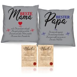 Soreso® Soreso® Dekokissen Kissen Beste Mama Bester Papa Geschenke Set Eltern Weihnachtsgeschenk