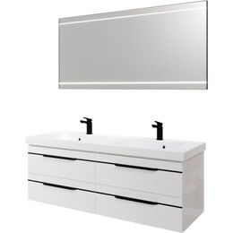 Saphir Badmöbel-Set Balto, (2-St), 150 cm mit LED-Spiegel, Mineralmarmor-Waschtisch und 2 Auszügen, schwarz|weiß