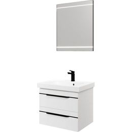 Saphir Badmöbel-Set Balto, (2-St), 64,4 cm mit LED-Spiegel, Mineralmarmor-Waschtisch und 2 Auszüge, schwarz|weiß