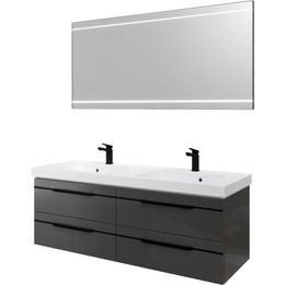 Saphir Badmöbel-Set Balto, (2-St), 150 cm mit LED-Spiegel, Mineralmarmor-Waschtisch und 2 Auszügen, grau|schwarz