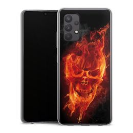 DeinDesign Galaxy A32 4G Handy Silikon H&uuml;lle Case transparent Handyh&uuml;lle Totenkopf Skull Fire Silikon Case