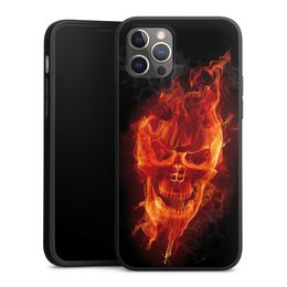 DeinDesign iPhone 12 Pro Handy Premium Silikon H&uuml;lle Handyh&uuml;lle schwarz Case Fire Skull Totenkopf Silikon Premium Case