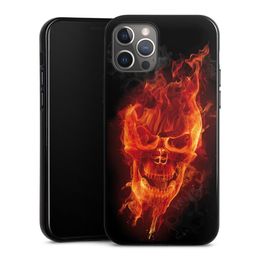 DeinDesign iPhone 12 Pro Handy Silikon H&uuml;lle Case schwarz Handyh&uuml;lle Fire Skull Totenkopf