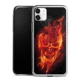 DeinDesign iPhone 11 Handy Slim Case Silikon Handyh&uuml;lle transparent H&uuml;lle extra d&uuml;nn Fire Skull Totenkopf Silikon Slim Case