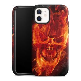 DeinDesign iPhone 12 mini Handy Panzer Handyh&uuml;lle robuste Outdoor H&uuml;lle Schutzh&uuml;lle gl&auml;nzend Fire Skull Totenkopf Tough Case