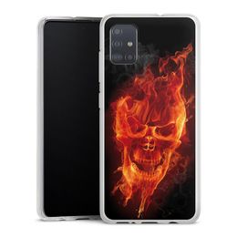 DeinDesign Galaxy A51 Handy Silikon H&uuml;lle Case transparent Handyh&uuml;lle Totenkopf Skull Fire Silikon Case