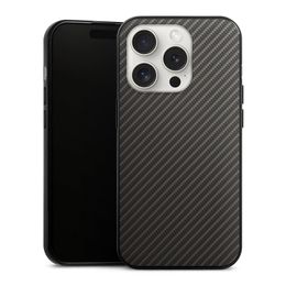 DeinDesign iPhone 15 Pro Handy Slim Case extra d&uuml;nn Silikon Handyh&uuml;lle schwarz H&uuml;lle Carbon Metallic Look Muster Silikon Slim Case