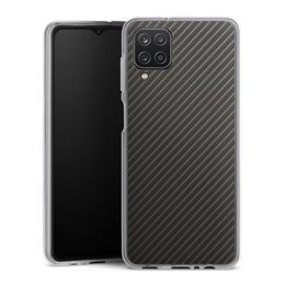 DeinDesign Galaxy A12 Handy Silikon H&uuml;lle Case transparent Handyh&uuml;lle Carbon Muster Metallic Look Silikon Case