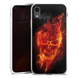 DeinDesign iPhone Xr Handy Silikon H&uuml;lle Case wei&szlig; Handyh&uuml;lle Totenkopf Skull Fire Silikon Case