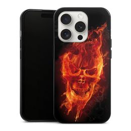 DeinDesign iPhone 15 Pro Handy Slim Case extra d&uuml;nn Silikon Handyh&uuml;lle schwarz H&uuml;lle Totenkopf Skull Fire Silikon Slim Case