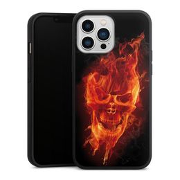 DeinDesign iPhone 13 Pro Max Handy Premium Silikon H&uuml;lle Handyh&uuml;lle schwarz Case Totenkopf Skull Fire Silikon Premium Case