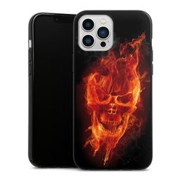 DeinDesign iPhone 13 Pro Max Handy Silikon H&uuml;lle Case schwarz Handyh&uuml;lle Totenkopf Skull Fire