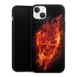 DeinDesign iPhone 14 Handy Premium Silikon H&uuml;lle Handyh&uuml;lle schwarz Case Totenkopf Skull Fire Silikon Premium Case