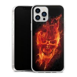 DeinDesign iPhone 13 Pro Max Handy Silikon H&uuml;lle Case transparent Handyh&uuml;lle Totenkopf Skull Fire Silikon Case