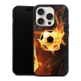 DeinDesign iPhone 15 Pro Handy Slim Case extra d&uuml;nn Silikon Handyh&uuml;lle schwarz H&uuml;lle Soccer Ball Fire Silikon Slim Case