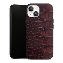 DeinDesign iPhone 14 Handy Slim Case extra d&uuml;nn Silikon Handyh&uuml;lle schwarz H&uuml;lle Leather Crocodile Animal Print Silikon Slim Case