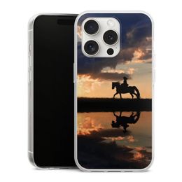 DeinDesign iPhone 15 Pro Handy Silikon H&uuml;lle Case transparent Handyh&uuml;lle Sunset Horseback Riding Horse Silikon Case